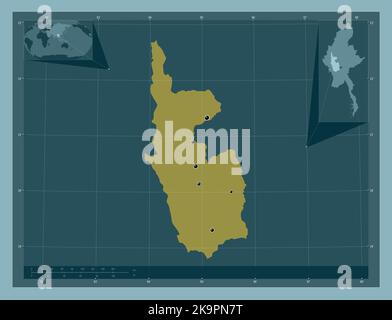 Magway, division of Myanmar. Solid color shape. Corner auxiliary ...
