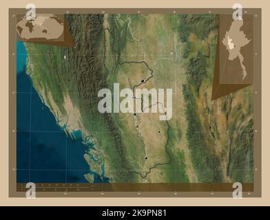Magway, division of Myanmar. Low resolution satellite map Stock Photo ...