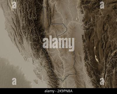 Magway, division of Myanmar. Colored elevation map with lakes and ...