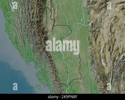 Magway, division of Myanmar. Elevation map colored in wiki style with ...