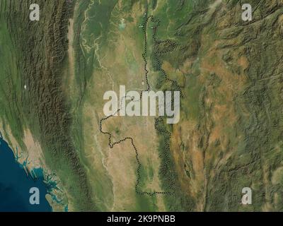 Mandalay, division of Myanmar. Low resolution satellite map. Corner ...
