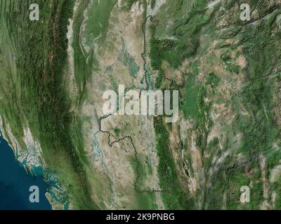 Mandalay, division of Myanmar. High resolution satellite map. Locations ...
