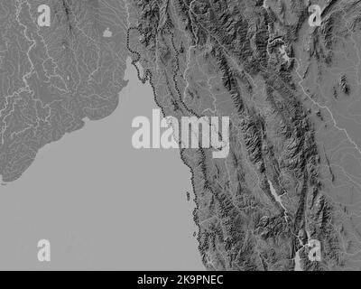 Mon, state of Myanmar. Elevation map colored in wiki style with lakes ...
