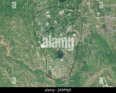 Naypyitaw, union territory of Myanmar. Low resolution satellite map. Locations and names of ...