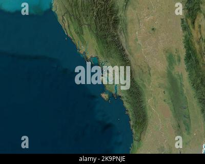 Rakhine, state of Myanmar. High resolution satellite map. Corner ...