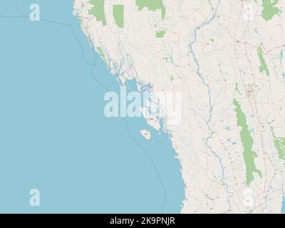 Rakhine, state of Myanmar. Open Street Map. Locations of major cities ...