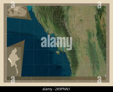 Rakhine, state of Myanmar. High resolution satellite map. Corner ...