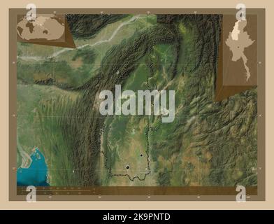 Sagaing, division of Myanmar. Low resolution satellite map Stock Photo ...