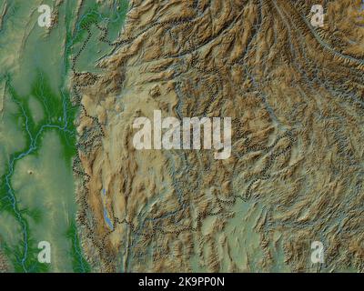 Shan, state of Myanmar. Colored elevation map with lakes and rivers ...