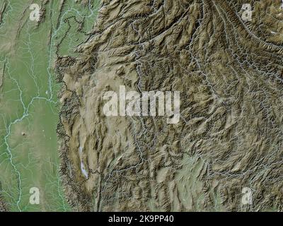Shan, state of Myanmar. Colored elevation map with lakes and rivers ...