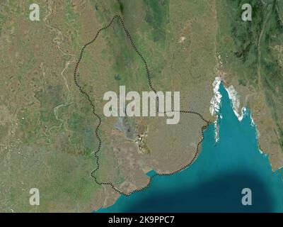 Yangon, division of Myanmar. High resolution satellite map. Locations of major cities of the ...