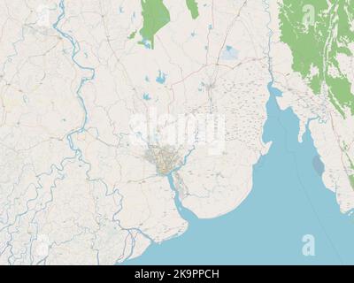 Yangon, division of Myanmar. Open Street Map. Locations of major cities ...