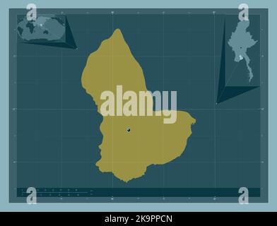 Yangon, division of Myanmar. Solid color shape. Locations of major ...