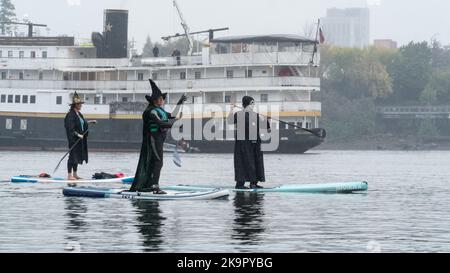 A coven of witches on Stand Up Paddle boards celebrate Halloween in ...