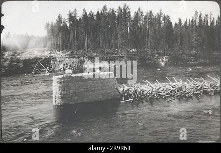 Bridge over the Vindel River. The pillar finished June 1921 Stock Photo ...