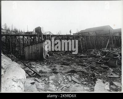 Porjus power plant during construction at Stora Lule River. Stone ...