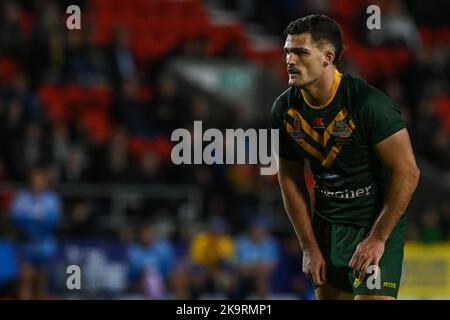 Nathan Cleary of Australia during the Rugby League World Cup 2021 match ...