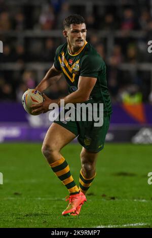 Nathan Cleary of Australia makes a break during the Rugby League World ...