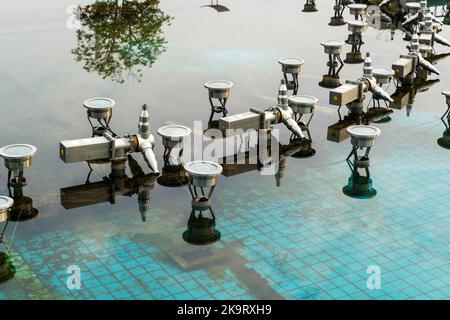 pipe system and lights in an empty fountain Stock Photo - Alamy