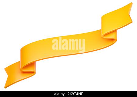 3d label ribbon. Glossy orange blank plastic banner for advertisment ...