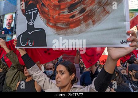 NEW YORK, NEW YORK - OCTOBER 29: Emotional protesters sing during a ...