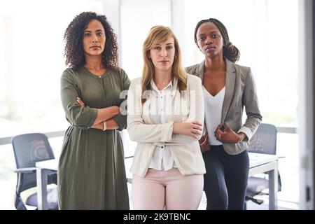 A group of hard-working, diverse businesswomen collaborating and ...