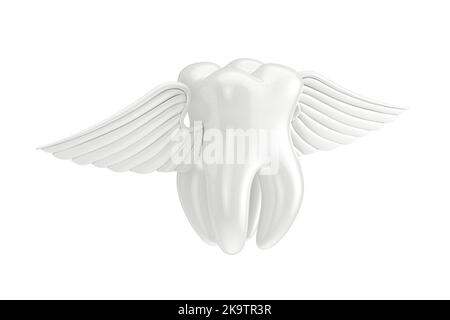 Tooth with Angel Wings on a white background. 3d Rendering Stock Photo ...
