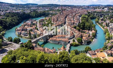 Aerial view over the city of Bern - the capital city of Switzerland ...