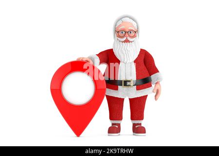 Map pointer with Santa Claus Christmas hat. 3D rendering isolated on ...