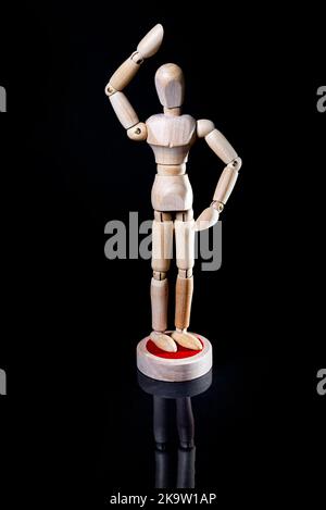 Image of falling wooden manikin on black background, wooden manikin ...