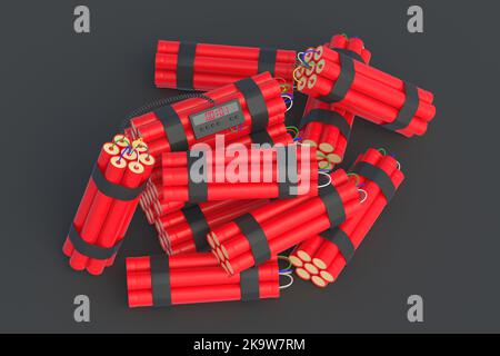 Stack of dynamite bombs with digital timer. Countdown and deadline. 3d ...
