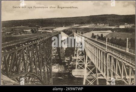 Railway bridges over the Ångerman River at Forsmo on the line between ...