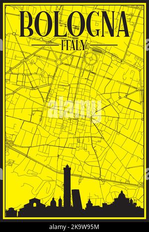 Bologna Italy City Map in Black and White Color in Retro Style. Outline Map. Vector Illustration ...