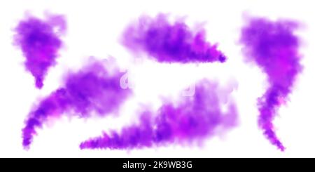 Violet clouds of smoke, fog or steam. Magic purple dust splashes, color ...