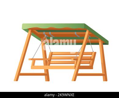 Wooden swing backyard furniture, hanging bench in cartoon style ...