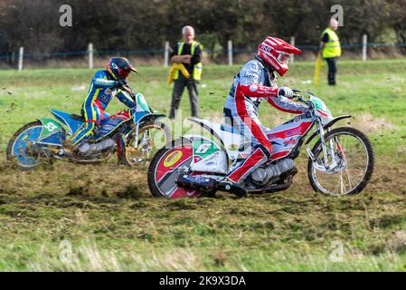 Max Derrick racing in grasstrack motorcycle race. Donut Meeting event ...