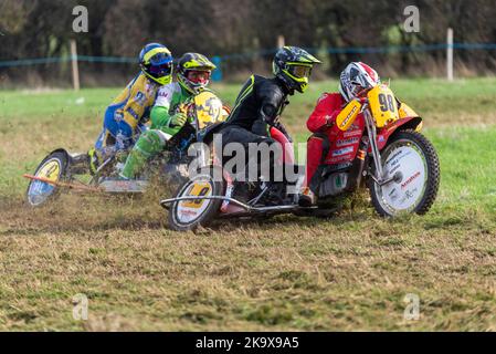 Paul Smith & Tobias Vere racing in a grasstrack motorcycle race. Donut ...