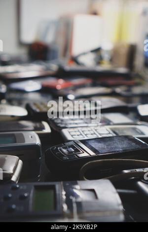Collection of old retro mobile telephones Stock Photo - Alamy