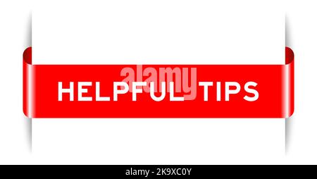 Ribbon label banner with word useful tips in red color on white ...