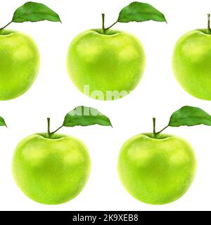 Illustration realism seamless pattern fruit apple green color on a ...
