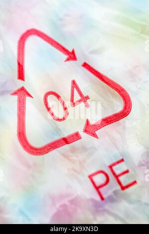 PE-LD 04 PE PE-LD Low-Density Polyethylene 4 stamp on plastic bag wrapping - recycling symbols ...