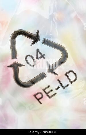 Close-up shot of 04 plastic resin code / Resin Identification Code for ...