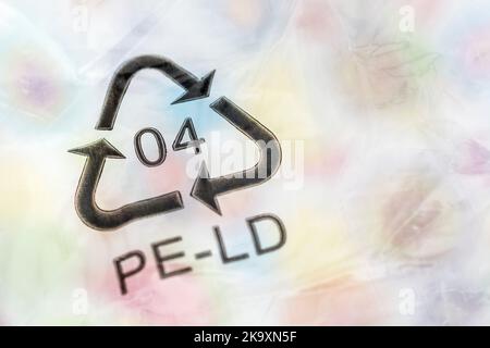PE-LD 04 PE PE-LD Low-Density Polyethylene 4 stamp on plastic bag wrapping - recycling symbols ...