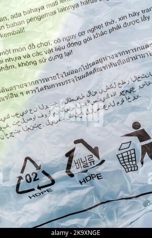 Close shot of 02 plastic resin code / Resin Identification Code for ...