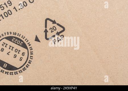 Black Mobius Loop for recycled paper on cardboard box. The 20 ...