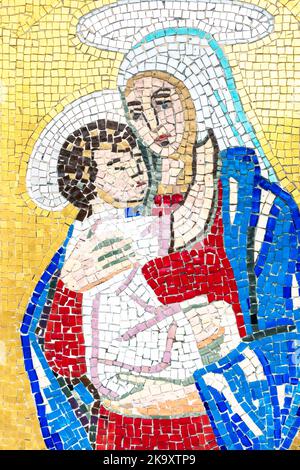 Colorful mosaic of Mary and Jesus. Mosaic representing Mary with the ...