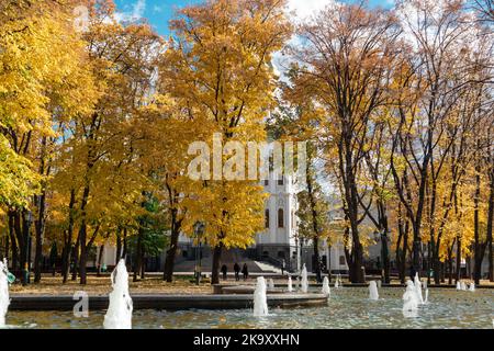 Mirror Stream fountain sight near Myrrh-bearing church. Scenic autumn ...