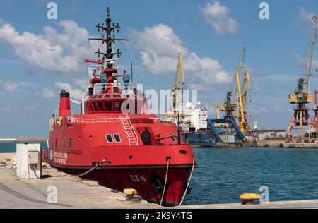Heraklion, Crete, Greece. 2022. Red fireboat of the Fire Fighting ...