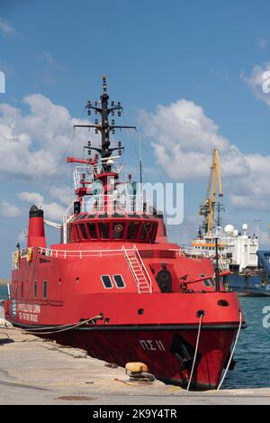 Heraklion, Crete, Greece. 2022. Red fireboat of the Fire Fighting ...