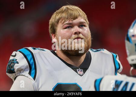 Carolina Panthers guard Cade Mays (68) lines up on the sidelines before ...